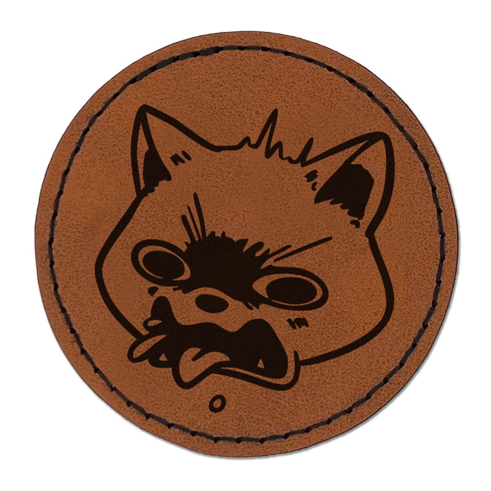 Hacking Coughing Cat Hairball Ugly Funny Round Iron-On Engraved Faux ...