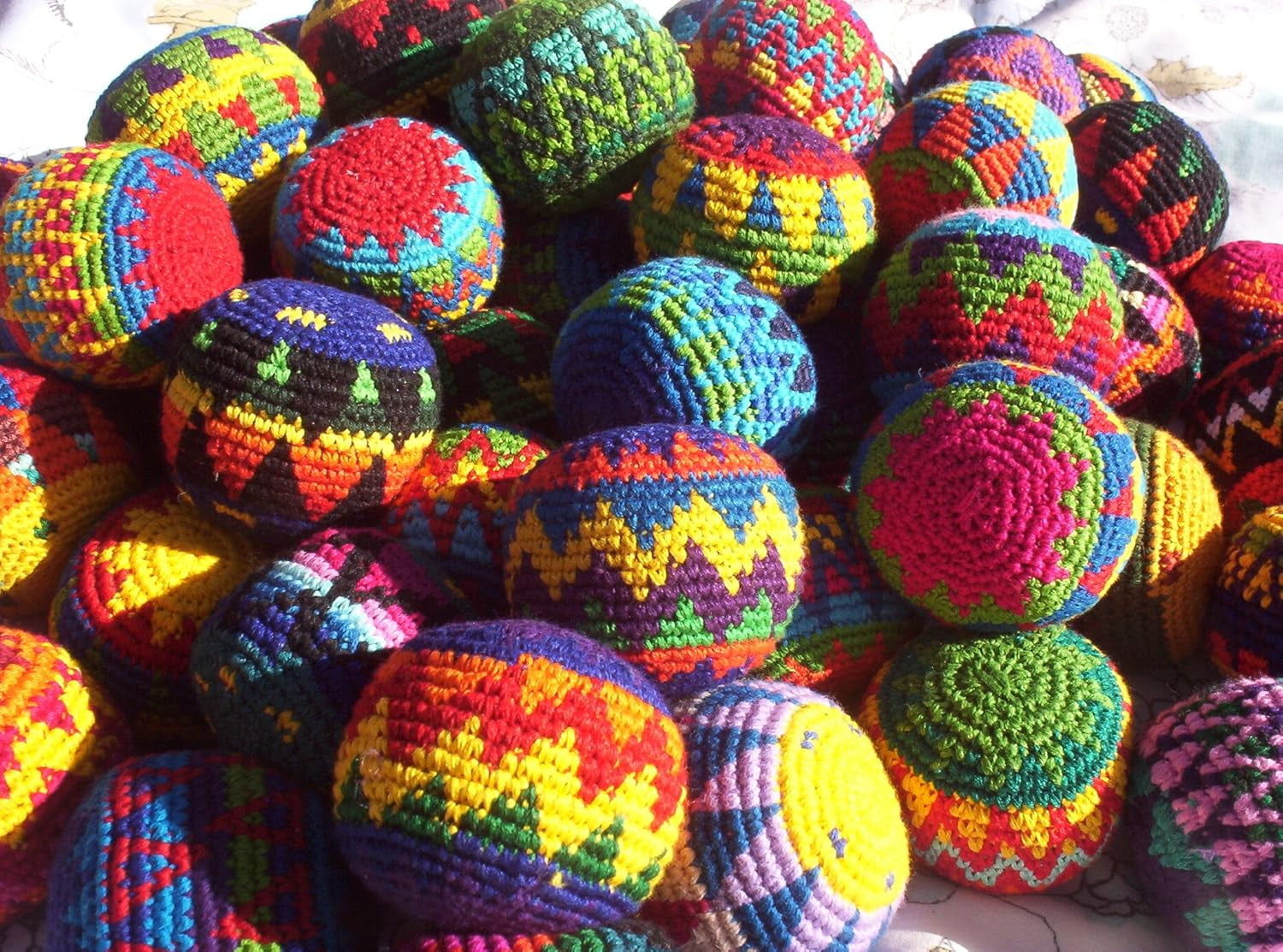Hacky Kick Ball Sacks, Multicolored Crochet Assorted Geometric Pattern ...