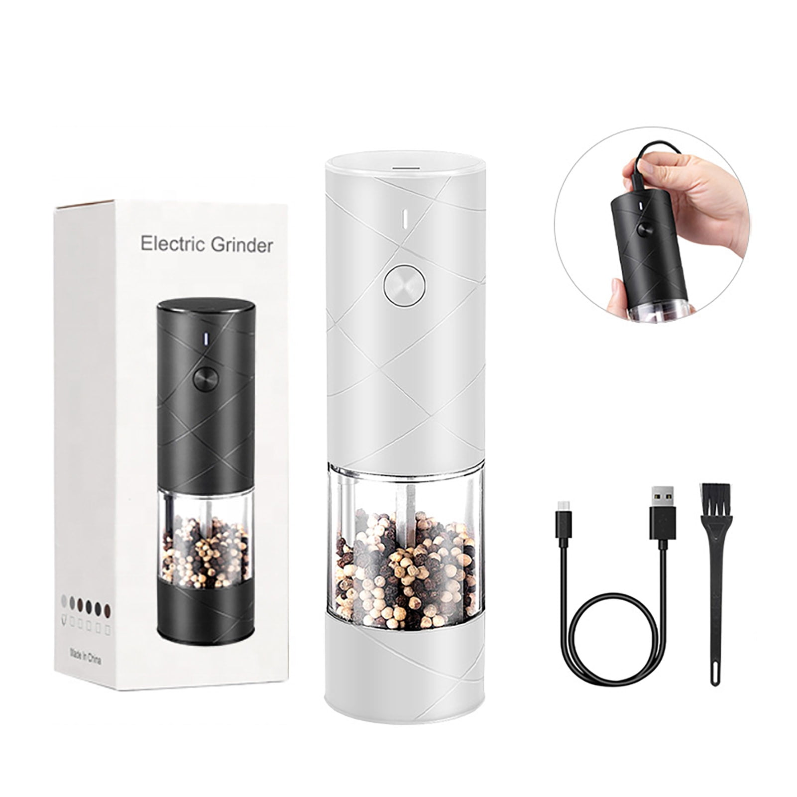 Hadanceo 1/2Pcs Pepper Grinder Electric Spice Grinder Clear Visible LED ...