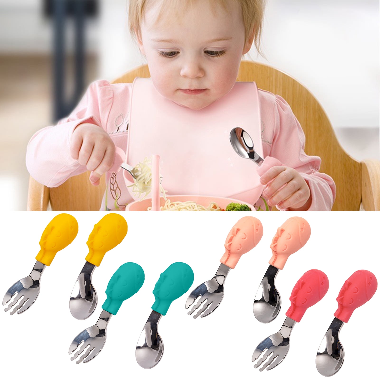 Hadanceo 1 Set Baby Training Spoon Cartoon Curved Passivated Head ...