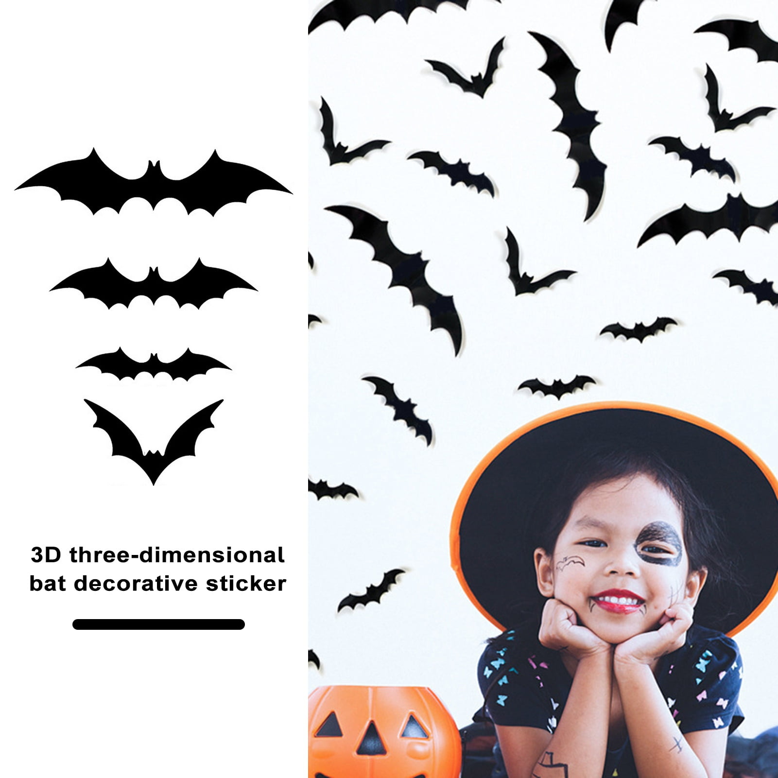 Hadanceo 11/55/60/88/120Pcs Halloween Spooky 3D Bat Stickers Realistic ...