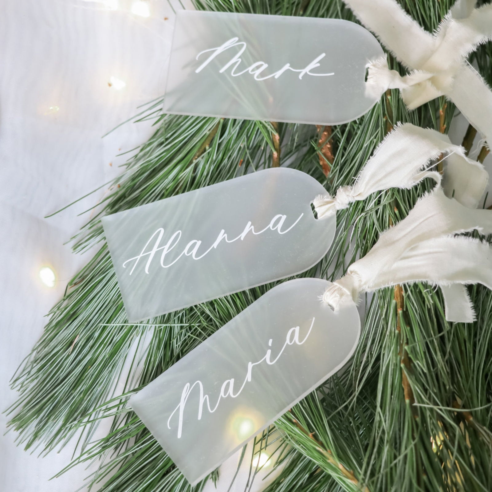 Hadanceo 20/30/50Pcs Translucent Frosted Acrylic Place Card with Ribbon ...
