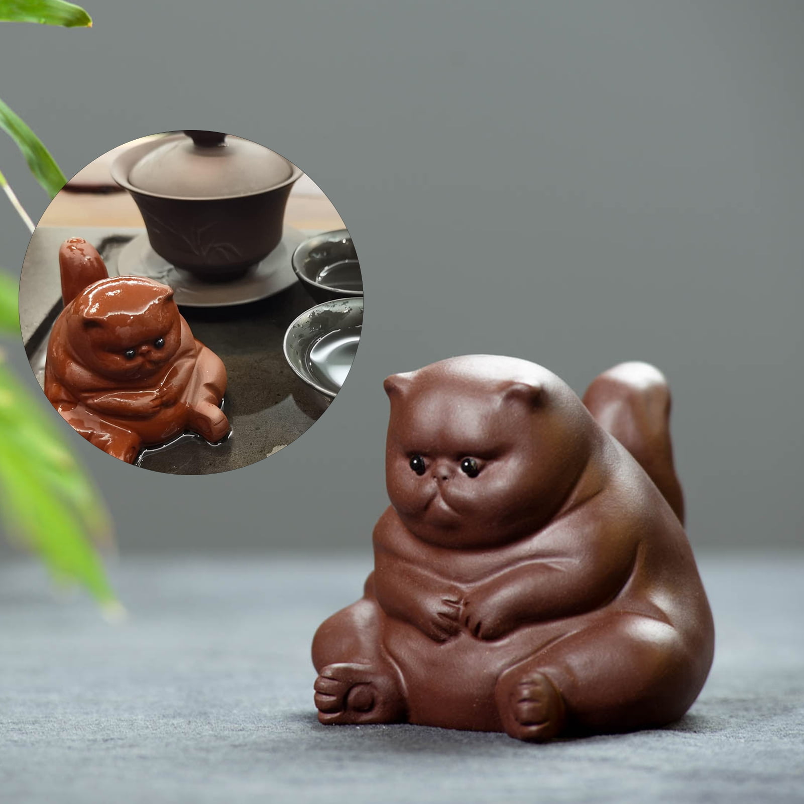 Hadanceo Adorable Ceramic Tea Pet Angry Cat Figurine Design Fine ...