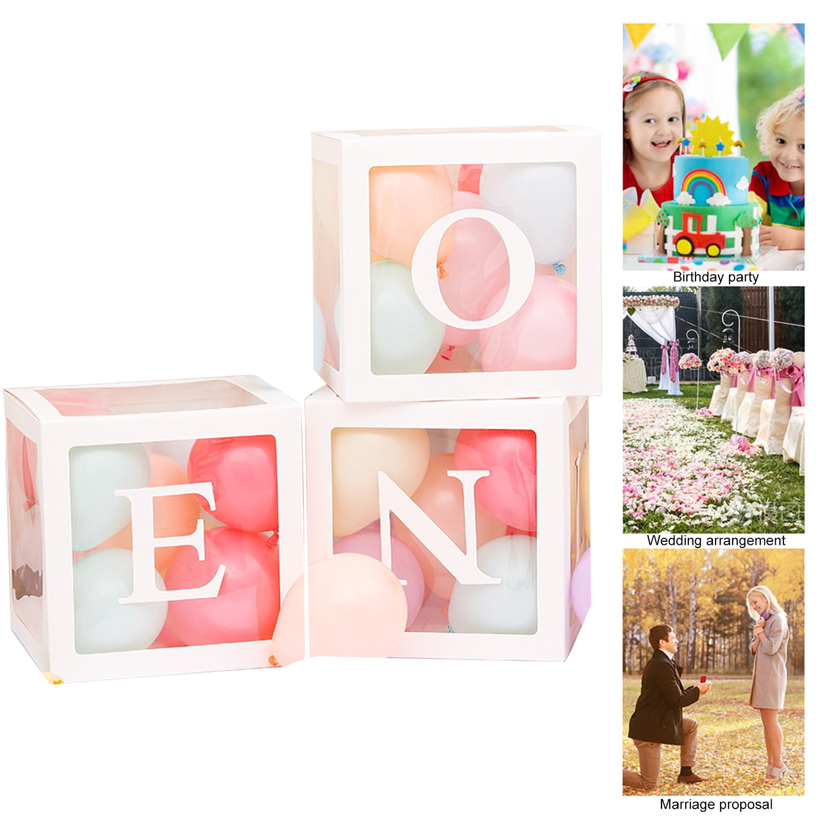 Hadanceo Balloon Box（3PC) 1st Birthday Letter Print Clear Baby Shower ...