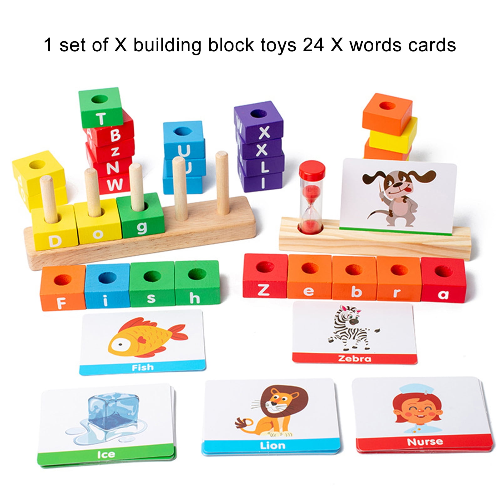 Hadanceo Block Toy English Letter Word Blocks Wooden Smooth Safe Design ...