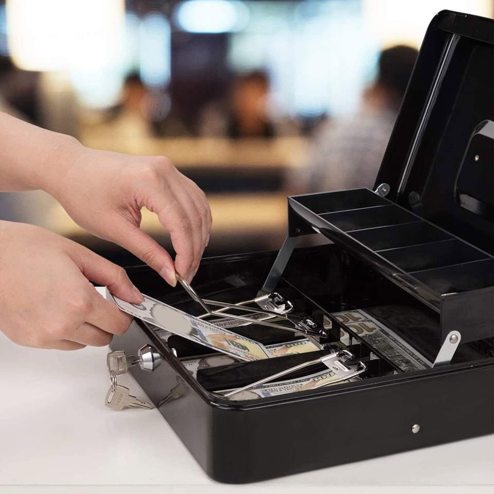 Hadanceo Cashier Box with 2 Keys Multi Money Trays Cantilever Design ...