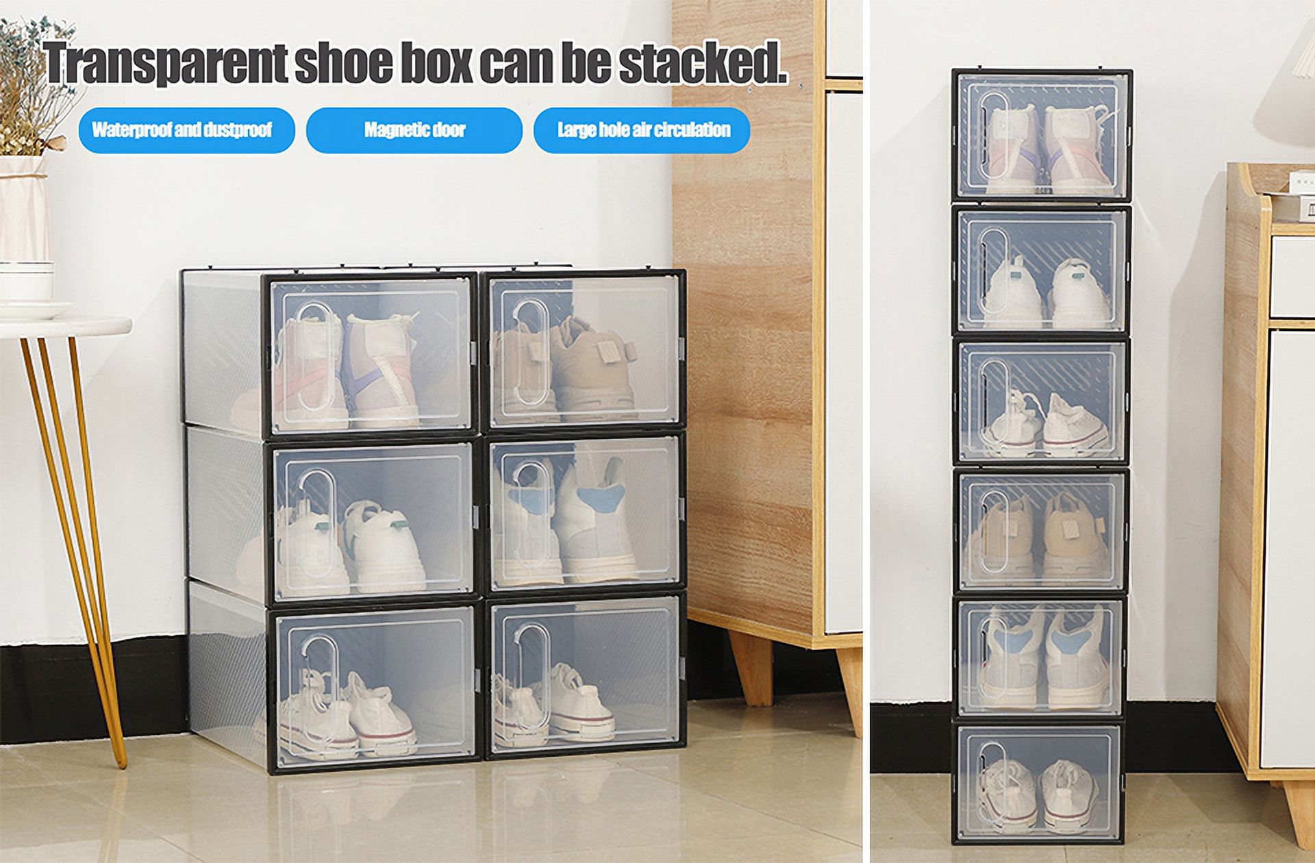 Hadanceo Clear Plastic Shoe Box Space Saving Stackable Shoe Storage Box ...