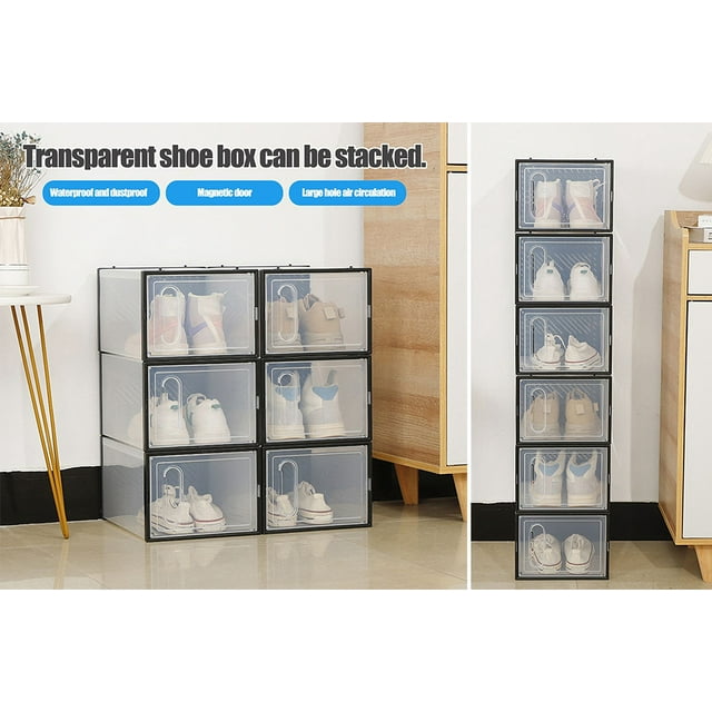 Hadanceo Clear Plastic Shoe Box Space Saving Stackable Shoe Storage Box ...