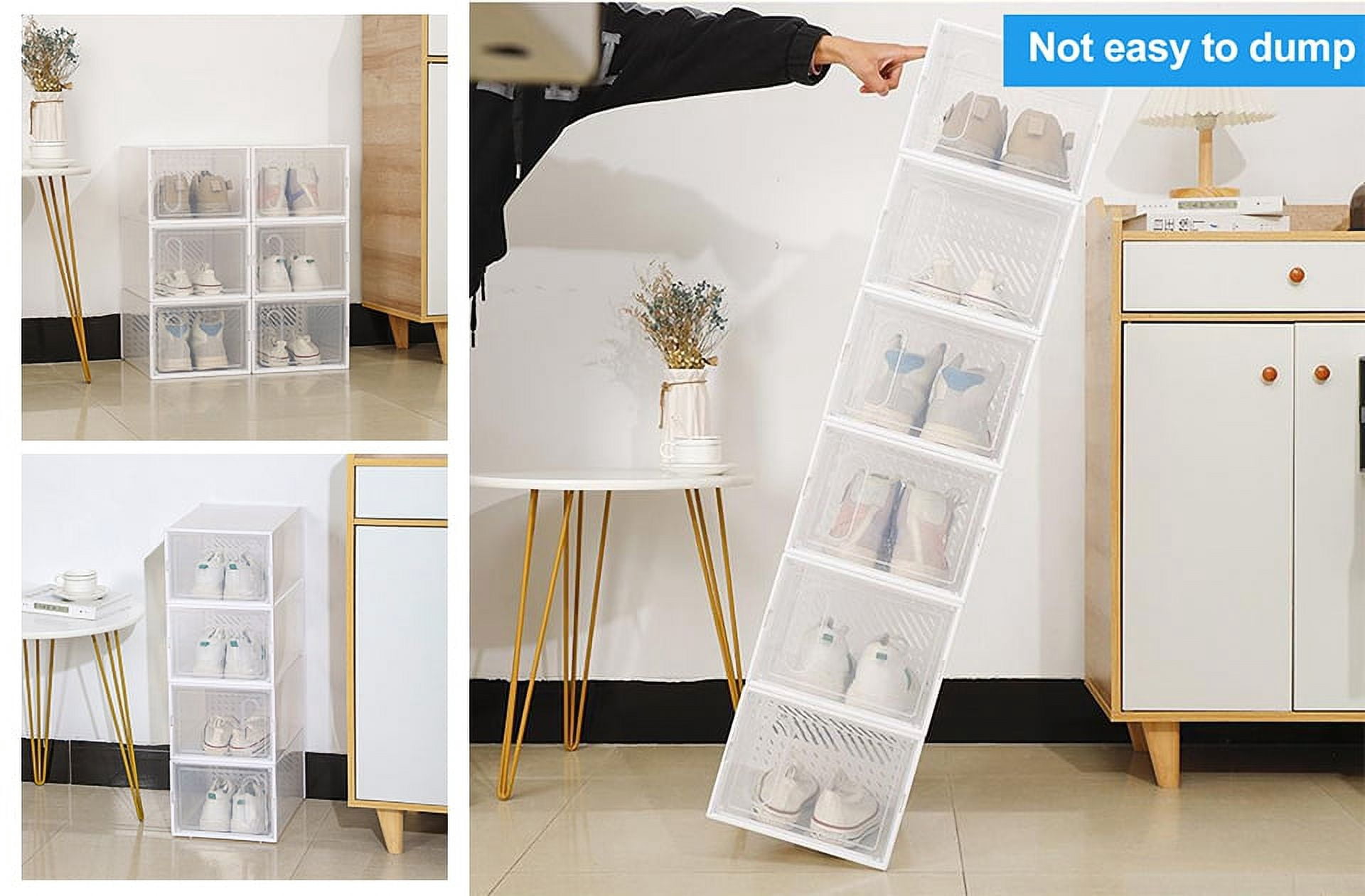 Hadanceo Clear Plastic Shoe Box Space Saving Stackable Shoe Storage Box ...