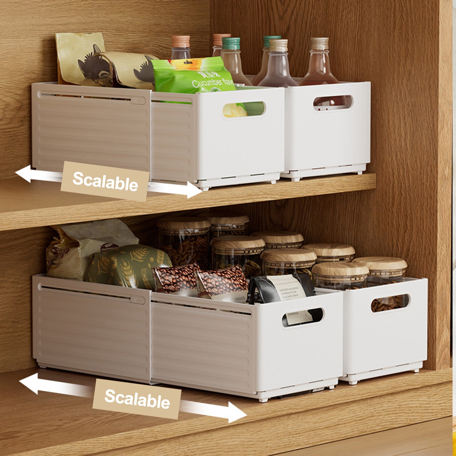 Hadanceo Expandable Storage Bins with Hollow Handles Stable Stackable ...