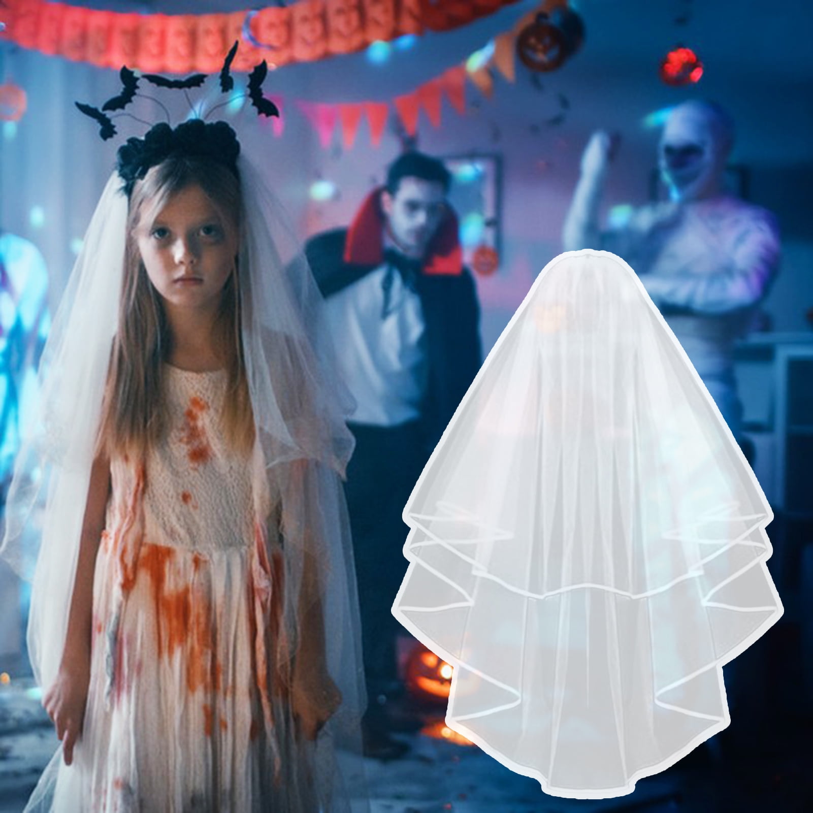 Hadanceo Halloween Black Ghost Bride Veil with Comb Gothic Layered ...