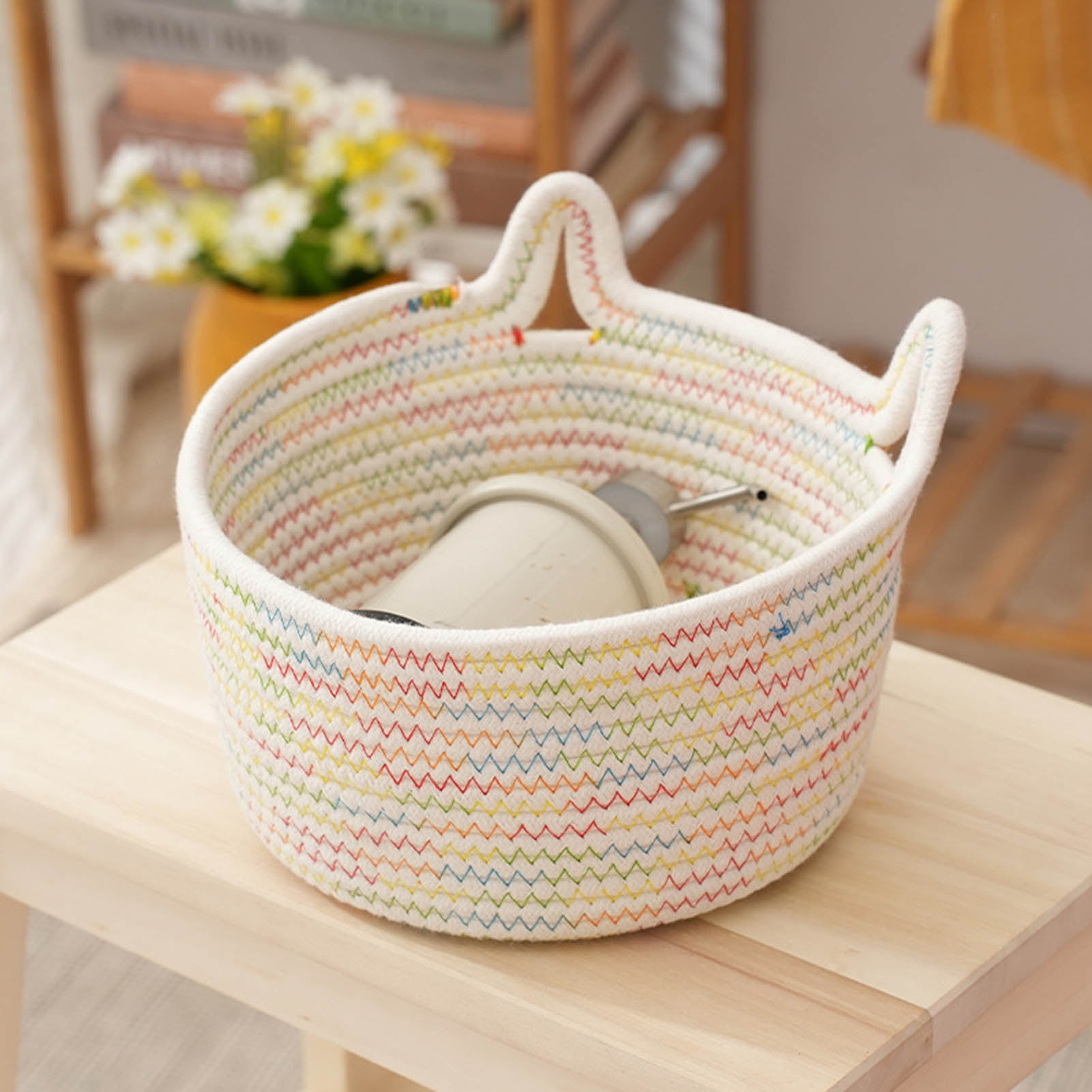 Hadanceo Storage Basket Small Woven Cotton Rope Storage Basket Cat Ear ...