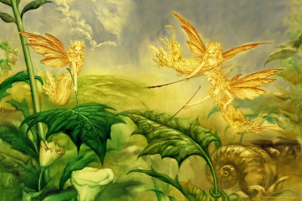 Hadas Artistas Fairies Drawing on Leaves Flower Garden Dragon by ...