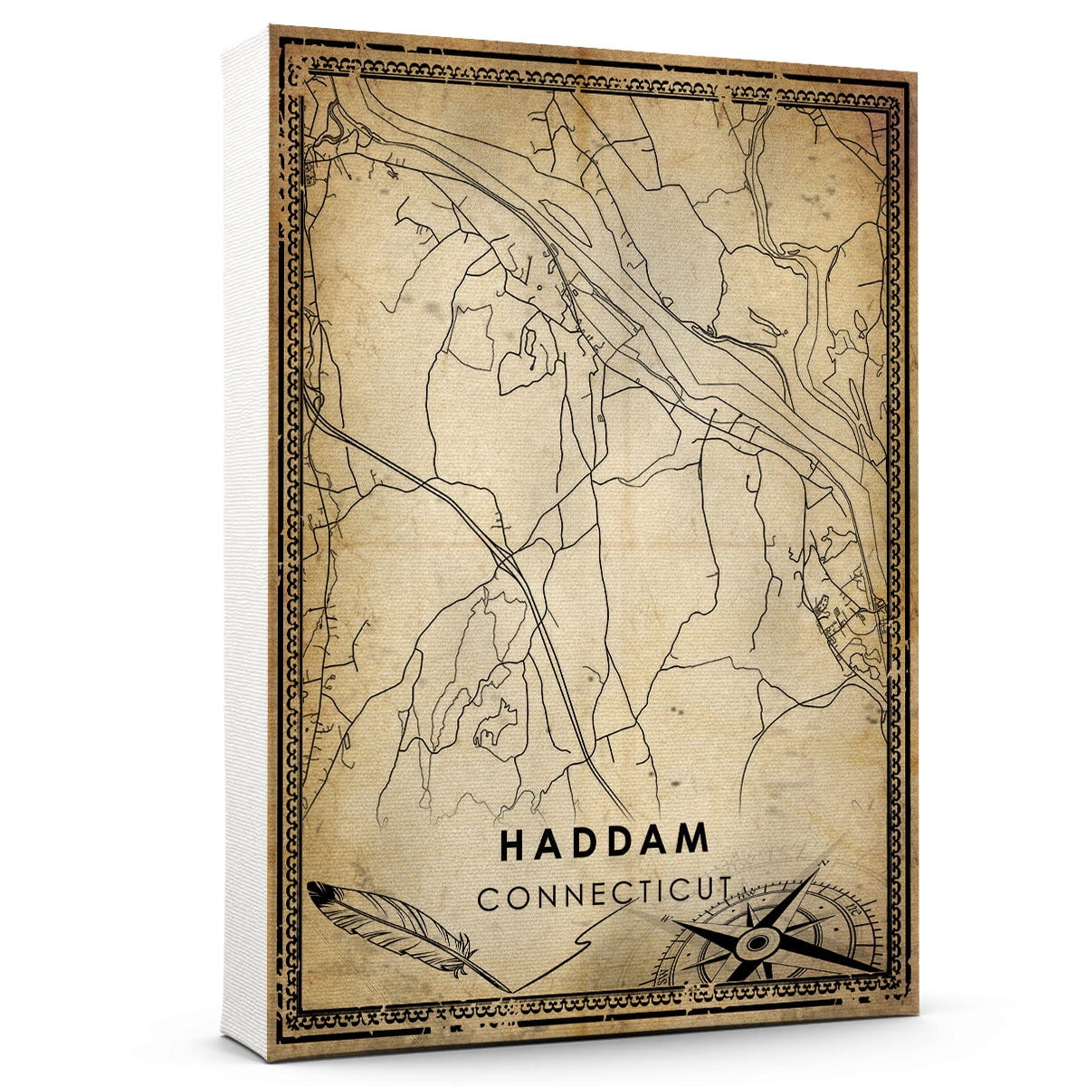 Haddam Vintage Map Prints Canvas, Connecticut Map Art Canvas, Canvas ...