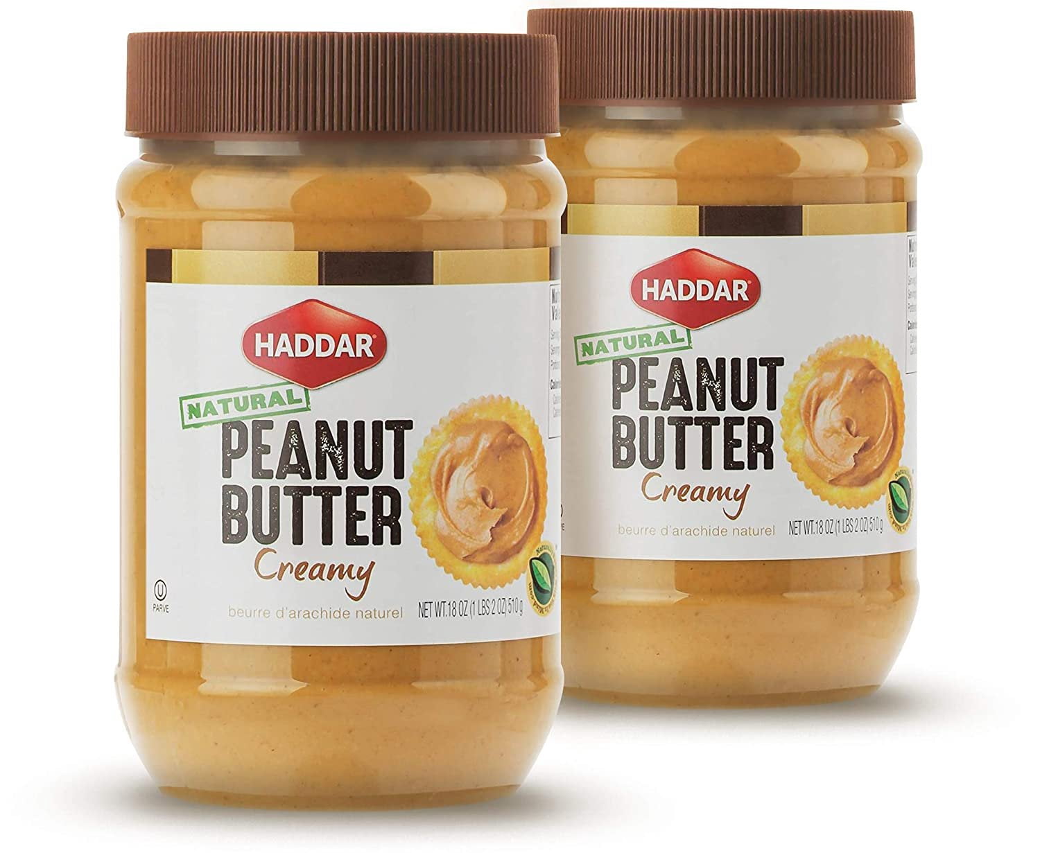 Haddar Natural Creamy Peanut Butter, 18oz 2 Pack, Pure, Unsalted, Non ...