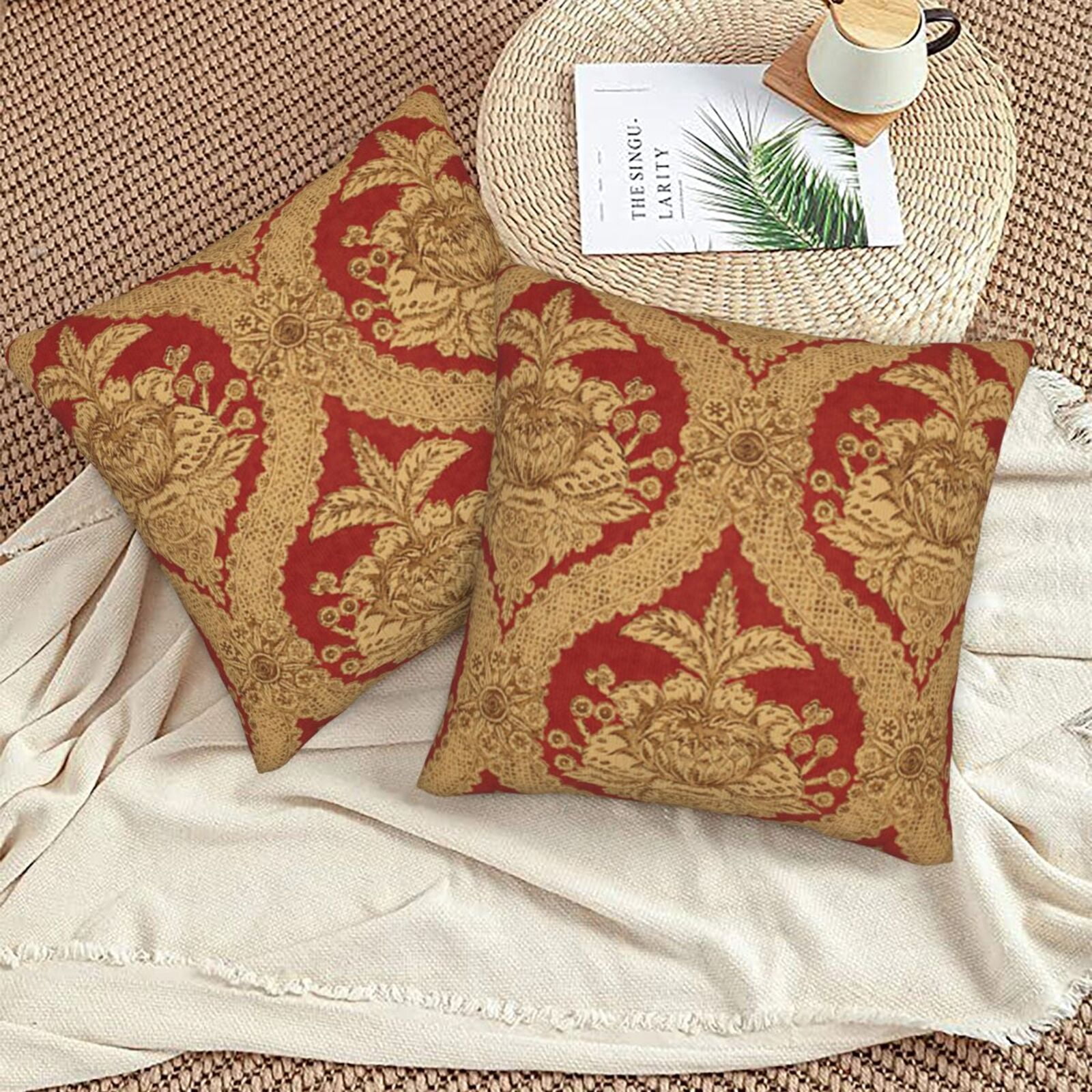 Haddon Hall Damask Throw Pillow Covers 20"X20" Set Of 2 Sofa Rustic ...