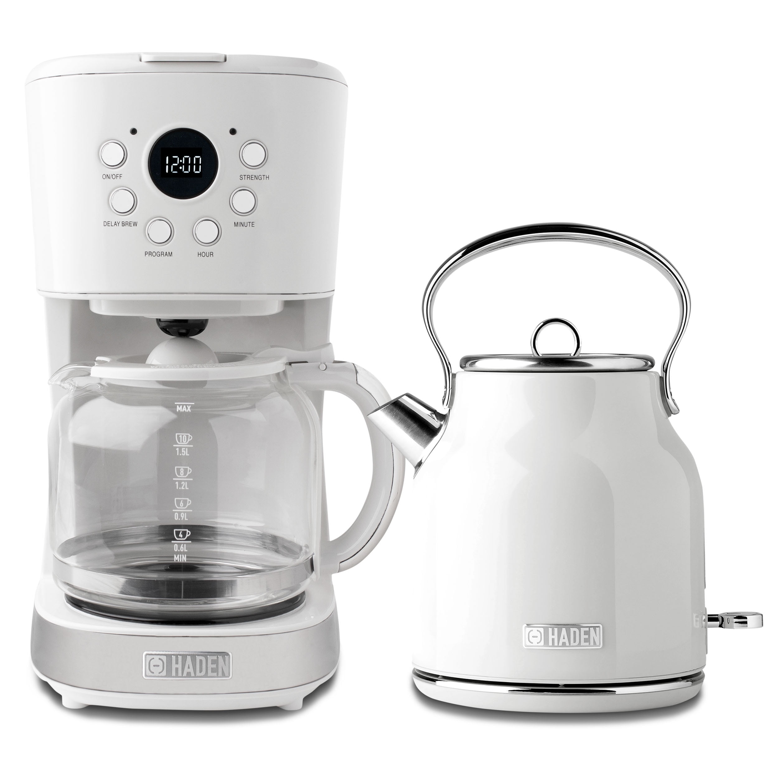 Haden Coffee Maker & Heritage 1.7 Liter Electric Kettle, Ivory & Chrome ...