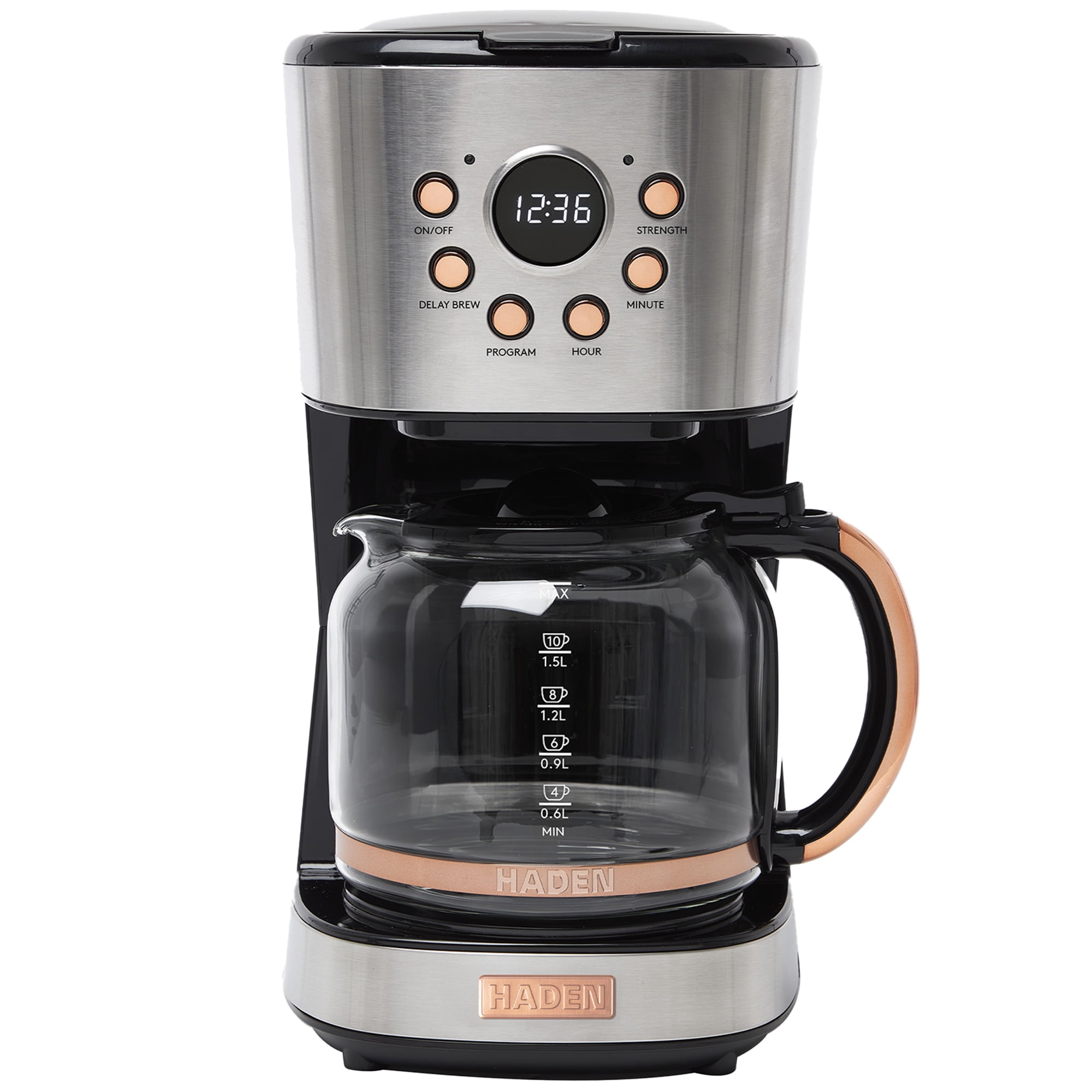 Haden Electric 12-Cup Auto Programmable Coffee Maker in Steel & Copper ...