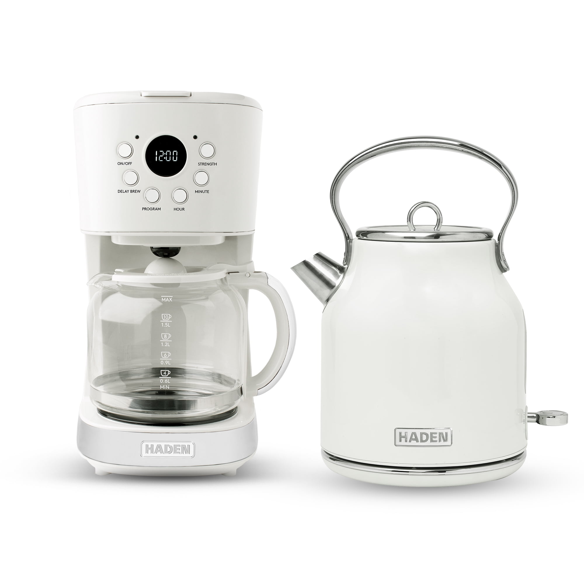 Haden Coffee Maker & Heritage 1.7 Liter Electric Kettle, Ivory & Chrome ...