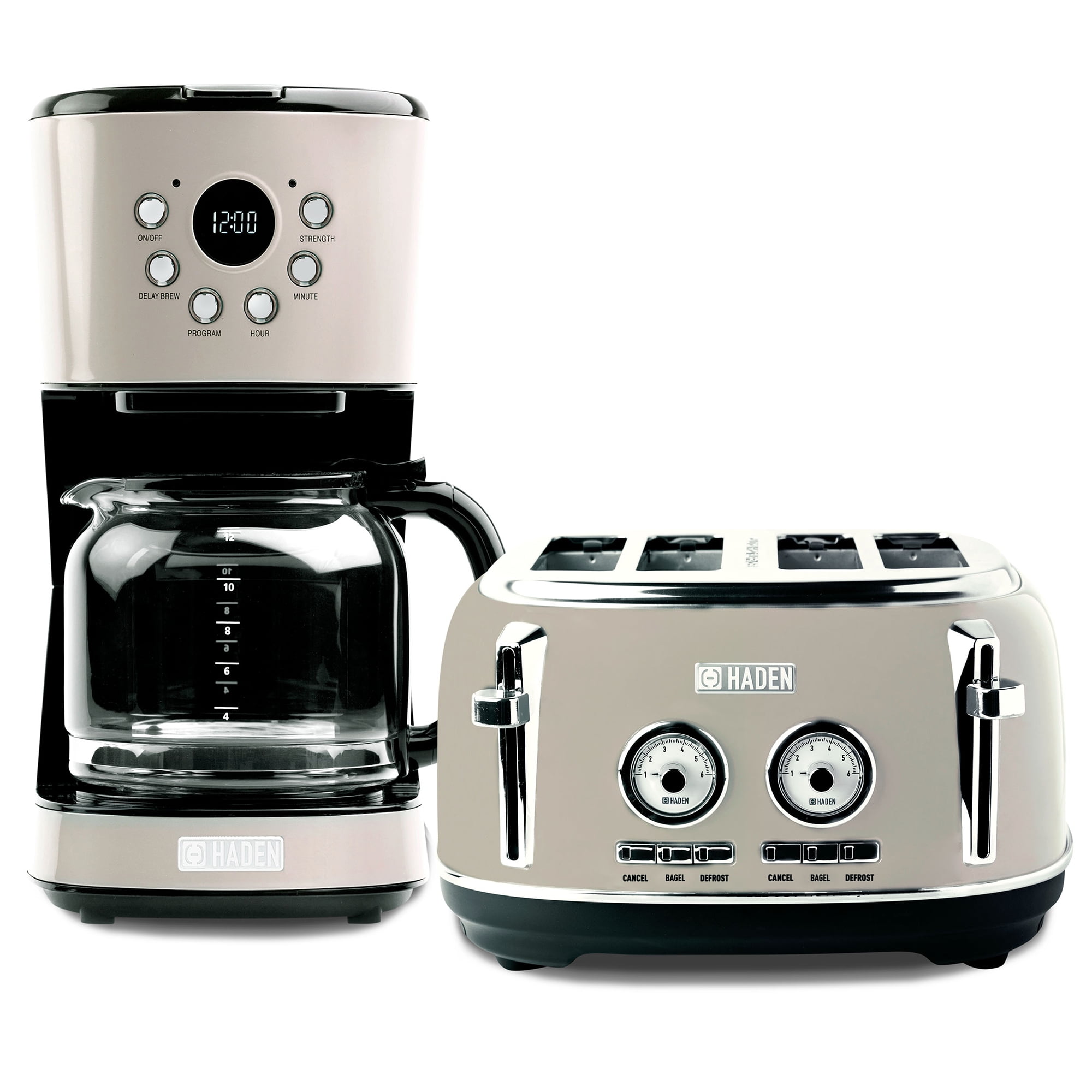 Haden Dorset 12 Cup Coffee Maker & 4 Slice Wide Toaster, Putty & Chrome ...