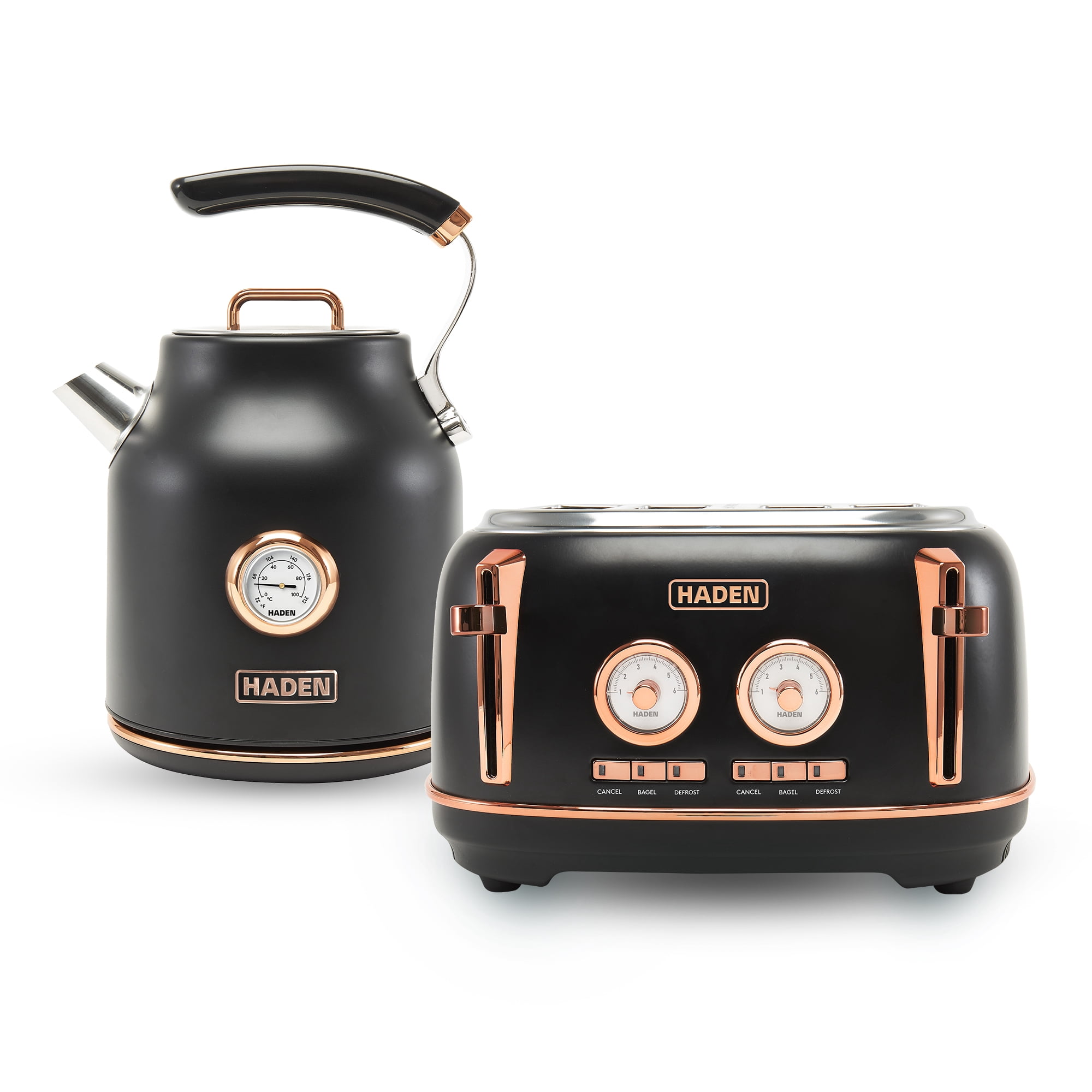 Haden Dorset Electric Water Kettle & 4 Slice Wide Toaster, Black ...