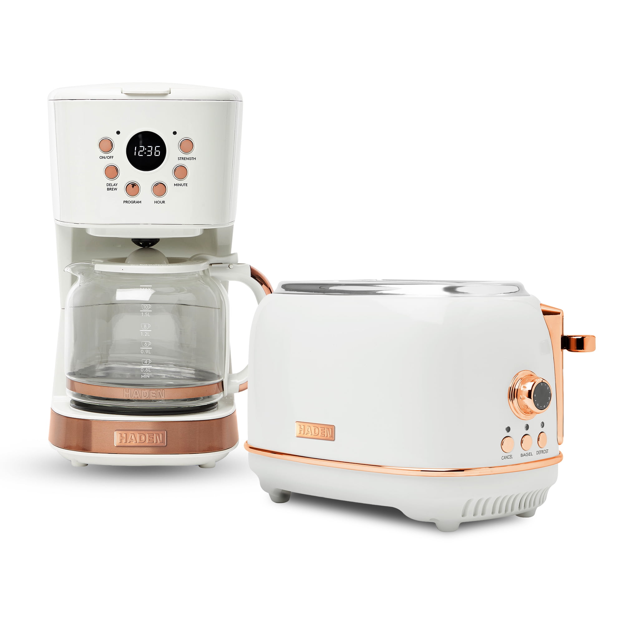 Haden Heritage 2 Slice Wide Slot Toaster & Coffee Maker, Ivory & Copper ...