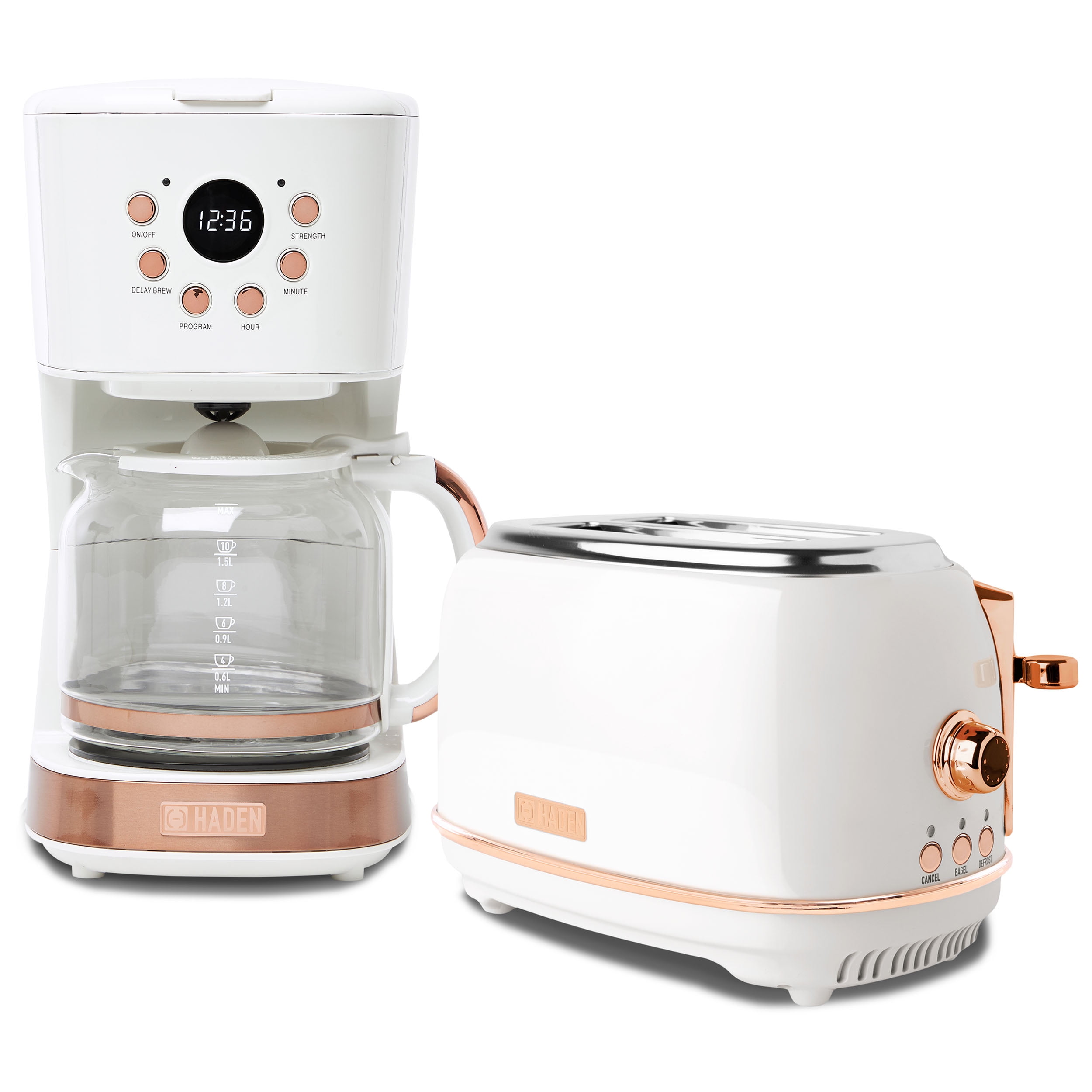 Haden Heritage 2 Slice Wide Slot Toaster & Coffee Maker, Ivory & Copper ...