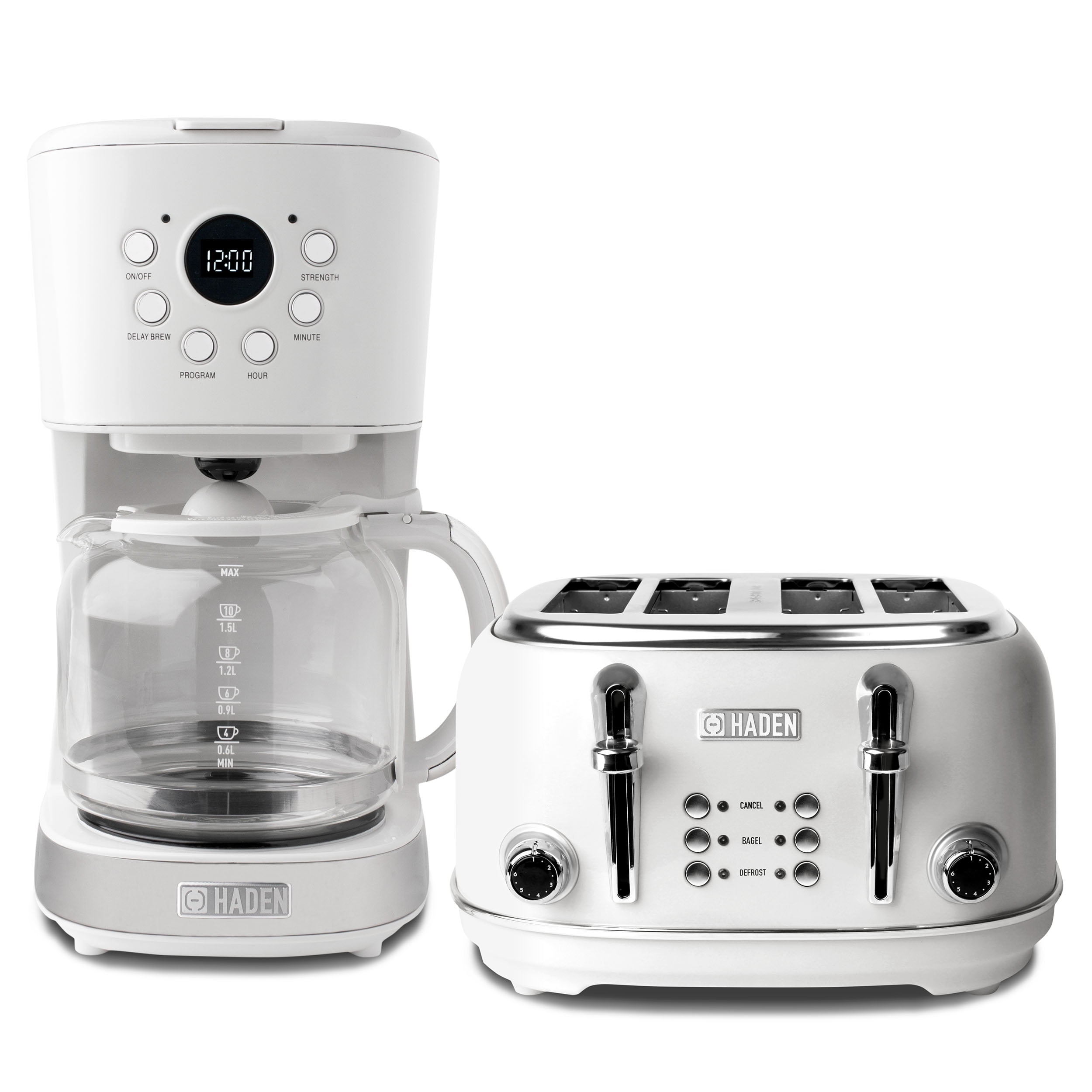 Haden Heritage 4 Slice Wide Slot Toaster & Coffee Maker, Ivory & Chrome ...