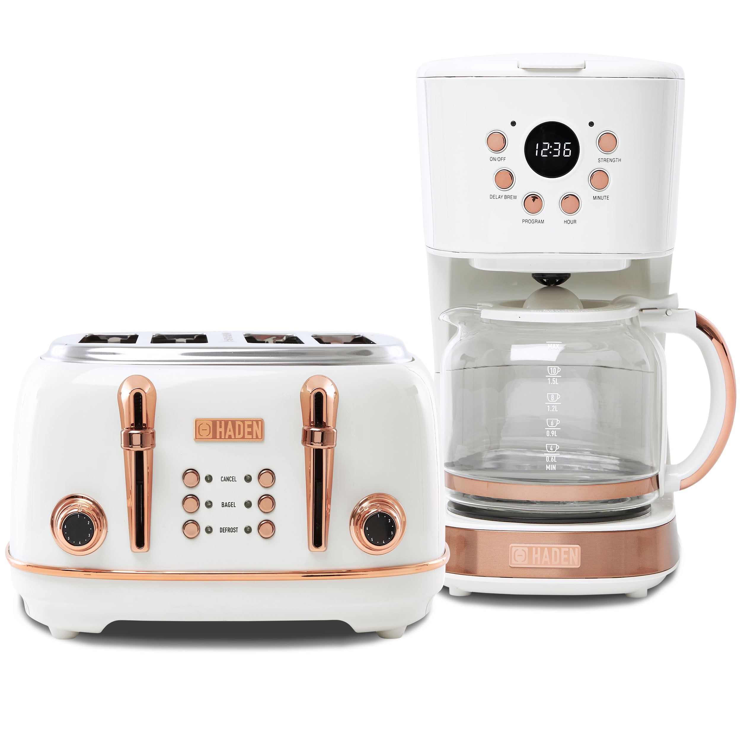 Haden Heritage 4 Slice Wide Slot Toaster & Coffee Maker, Ivory & Copper ...
