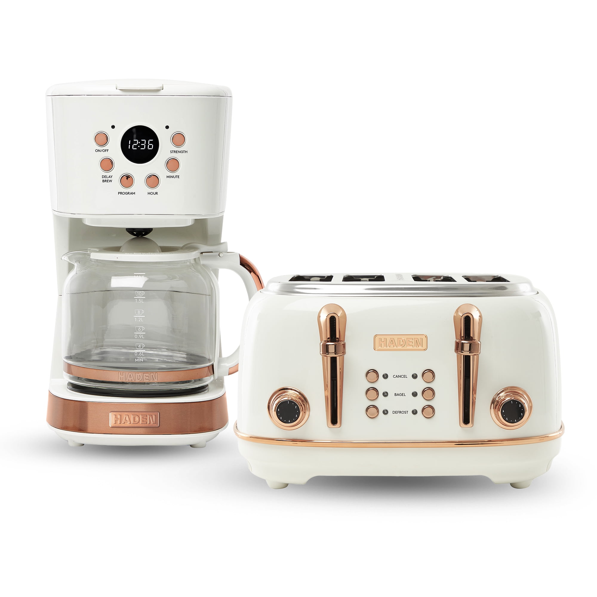 Haden Heritage 4 Slice Wide Slot Toaster & Coffee Maker, Ivory & Copper ...