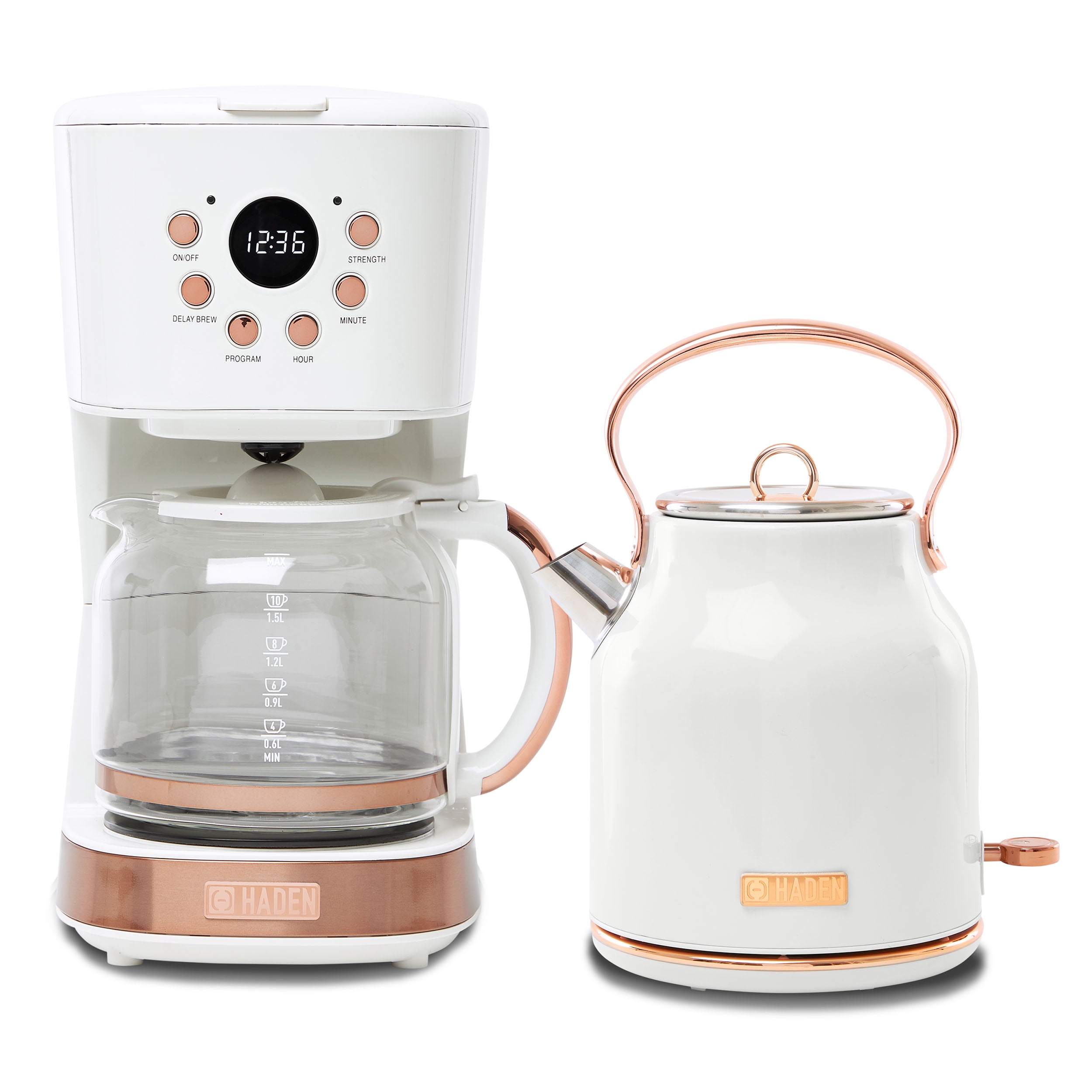 Haden Coffee Maker & Heritage 1.7 Liter Electric Kettle, Ivory & Copper ...