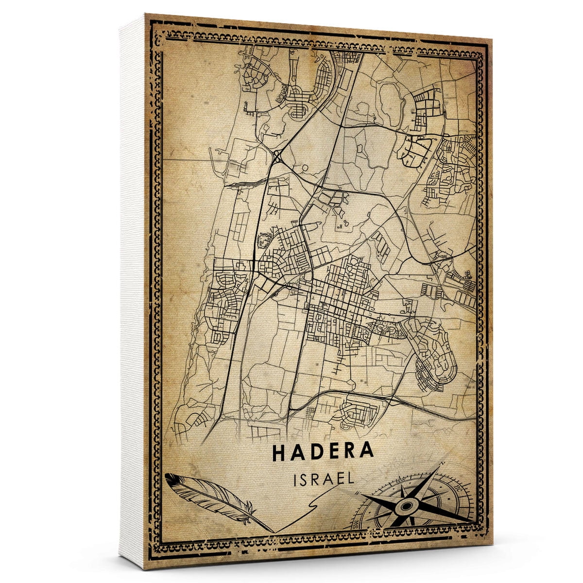 Hadera Vintage Map Prints Canvas, Israel Map Art Canvas, Canvas, Hadera ...