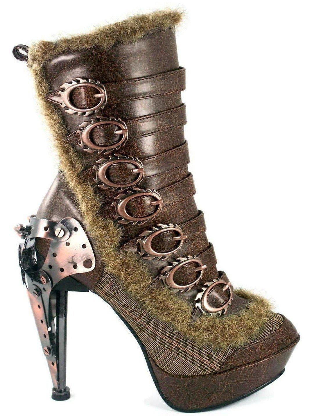 Hades Shoes H-Polaro Tweed Fabric mid-calf high boot with 7 flame metal ...
