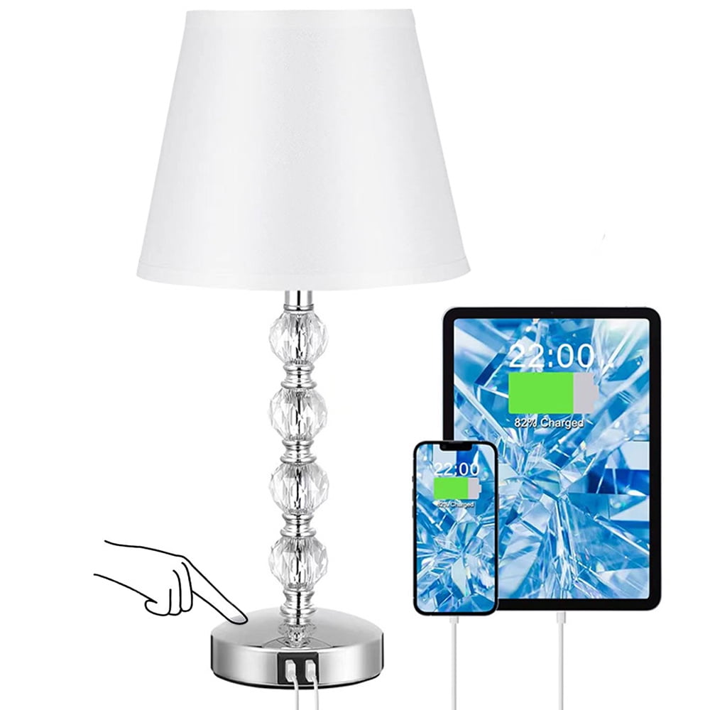 Touch Control USB Crystal Table Lamp, 3-Way Dimmable, Silver Base ...