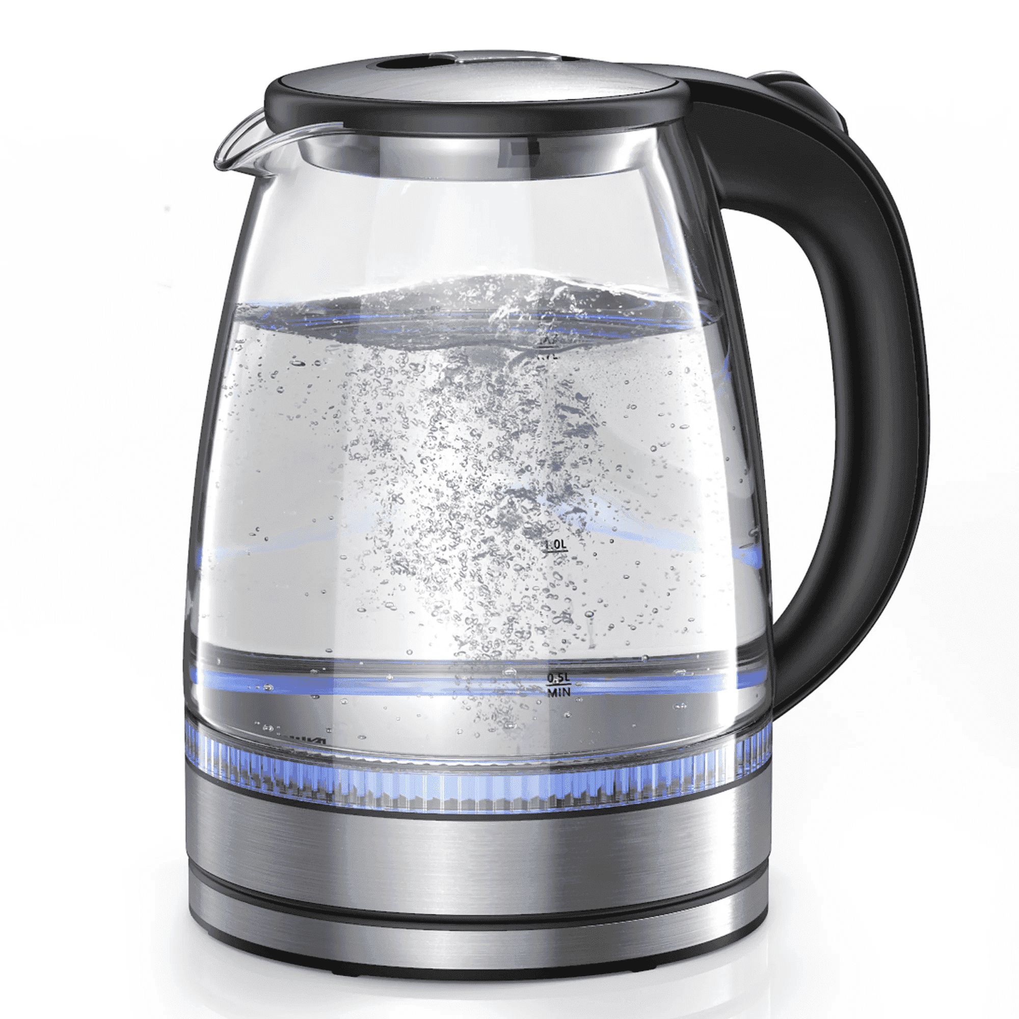 Elemore Home Electric Kettle, 1.7L Glass Tea Boiler, Blue LED Light ...