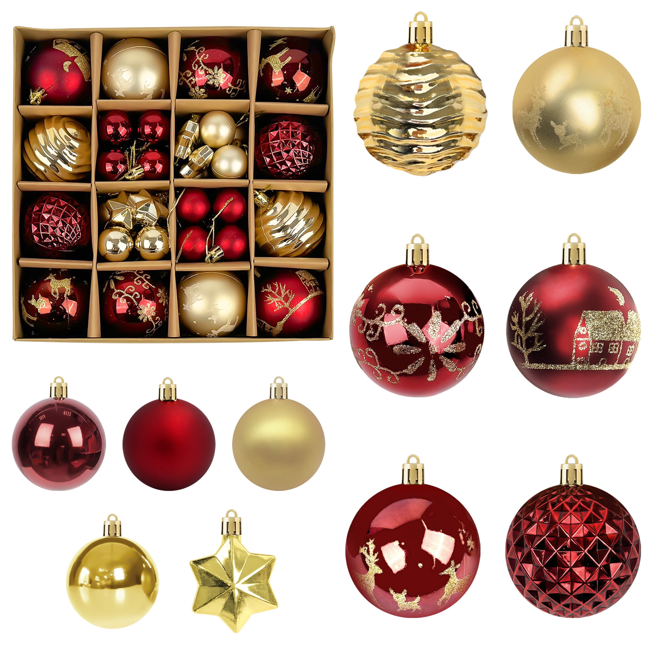 Hadineeon 44 Piece Christmas Ornament Set, Coffee Gold, Holiday Tree ...
