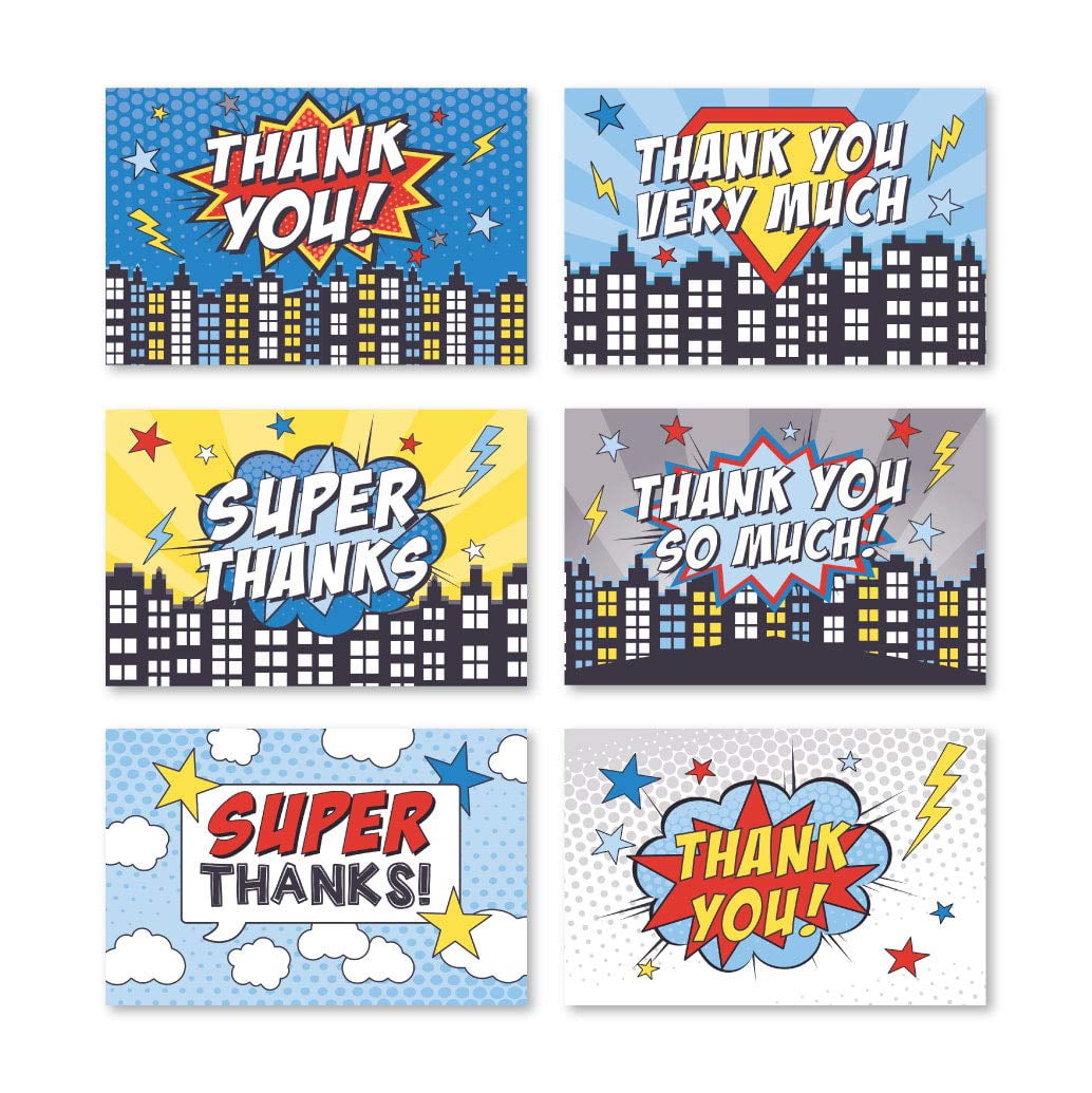 Hadley Designs 24 Superhero Thank You SMRCards With Kids Birthday Party ...