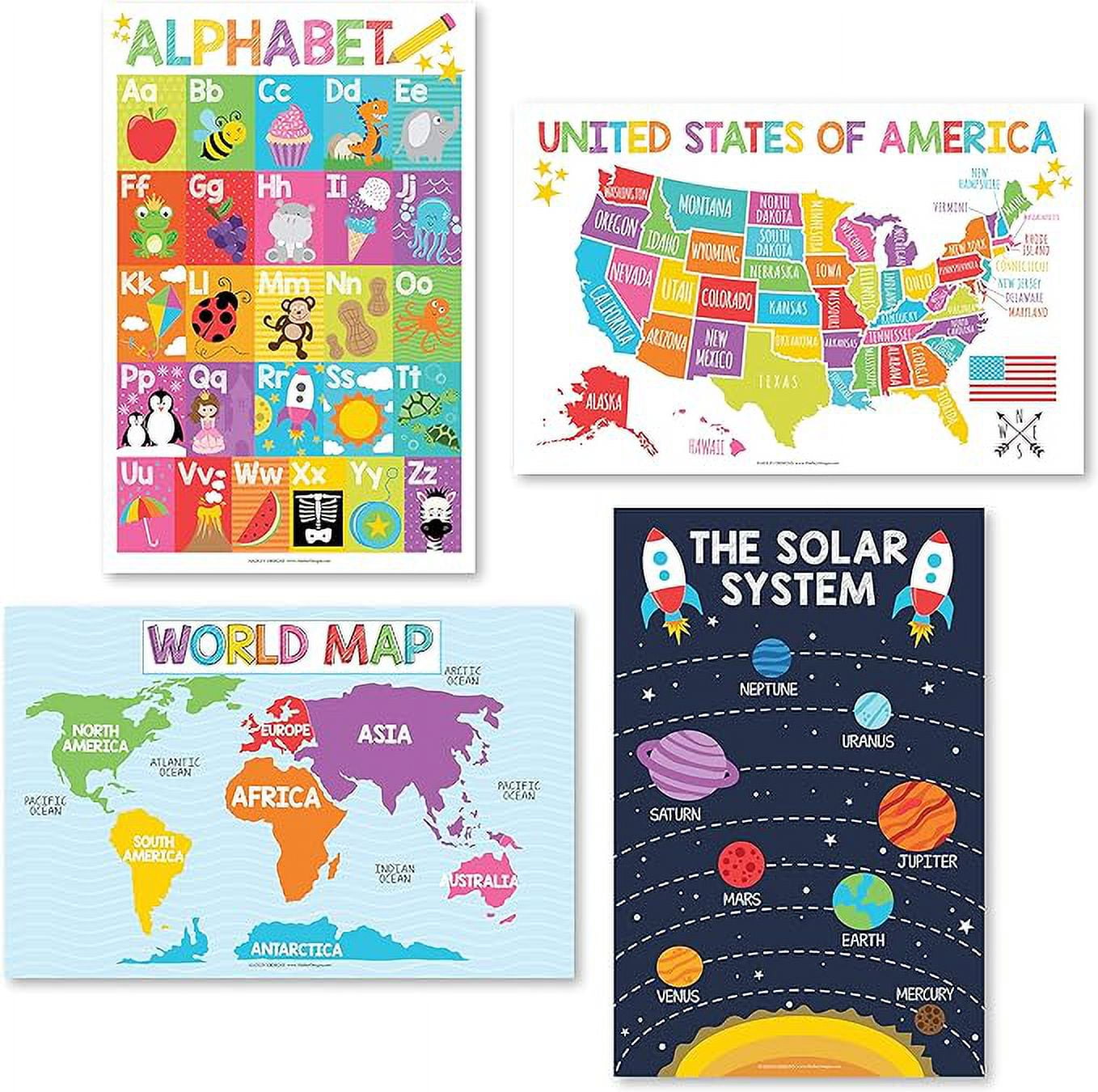 Hadley Designs 4 Alphabet, Map of United States, World Map, Solar ...