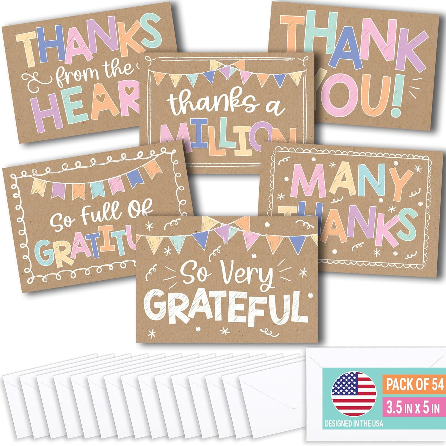 Hadley Designs 54 Bulk Thank You Cards with Envelopes - Blank Thank You ...
