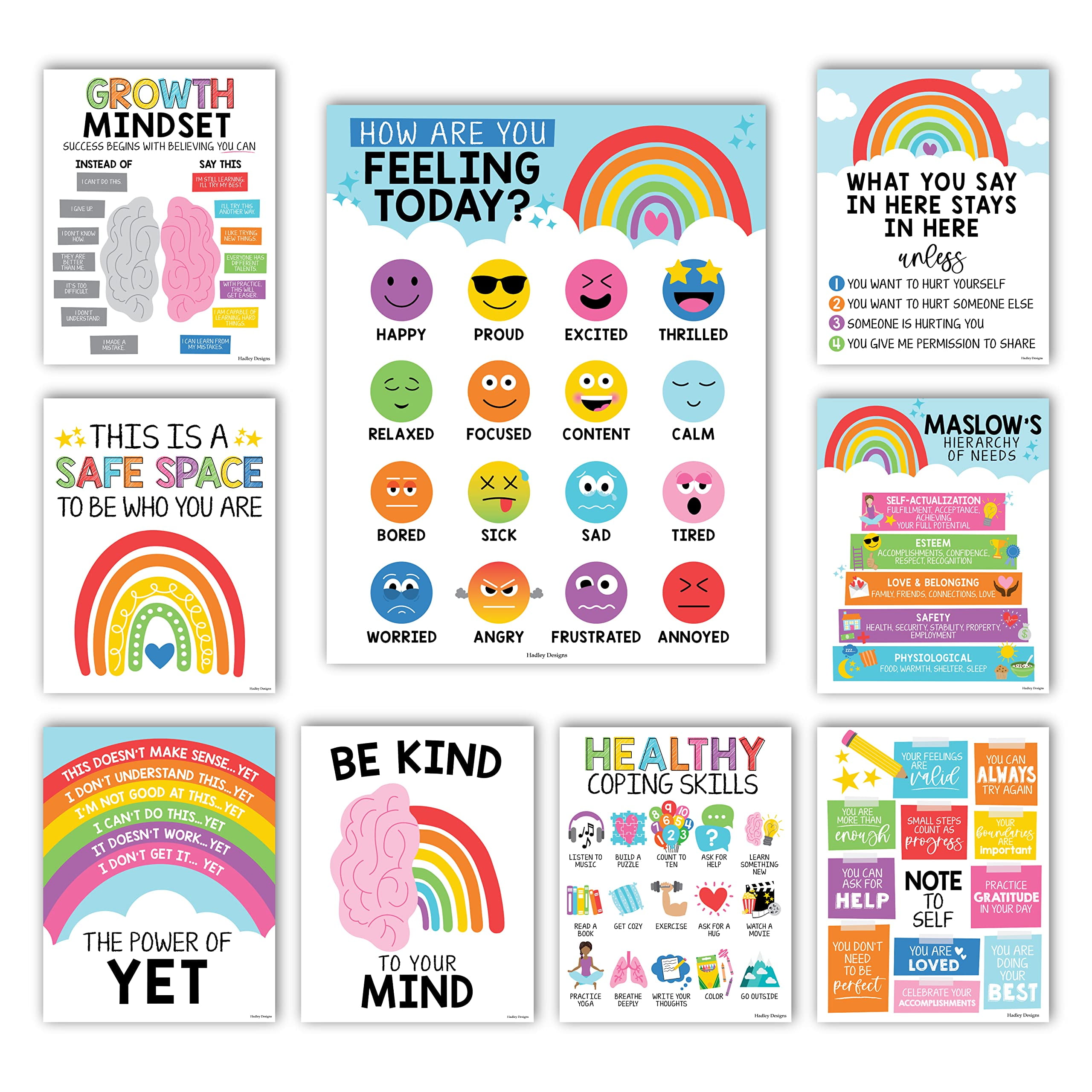 Hadley Designs 9 Colorful Mental Health Posters for Classroom ...