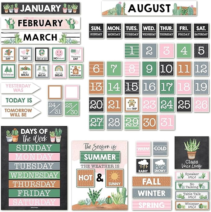 Hadley Designs Cactus Classroom Calendar Set Bulletin Board Sets for ...