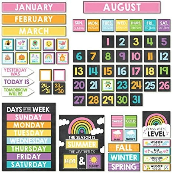Hadley Designs Colorful Classroom Calendar Set Bulletin Board Sets For ...