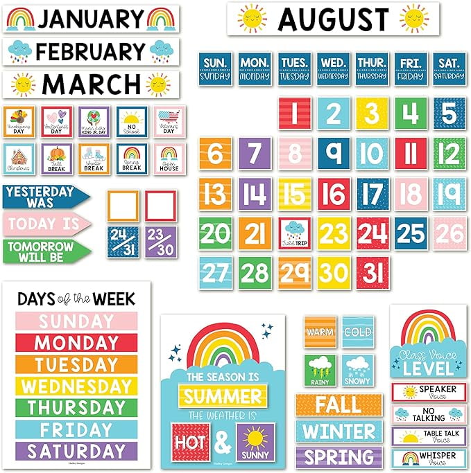Hadley Designs Colorful Classroom Calendar Set Bulletin Board Sets For ...