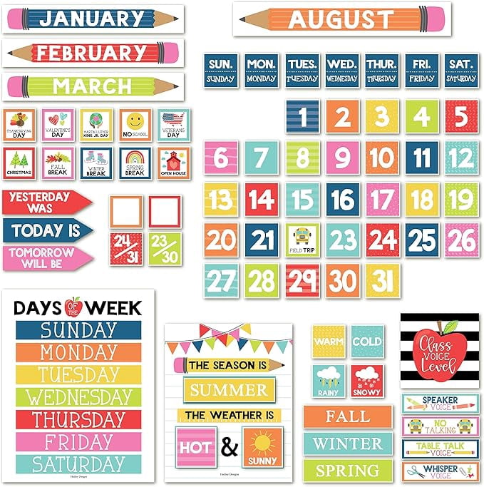 Hadley Designs Colorful Classroom Calendar Set Bulletin Board Sets for ...