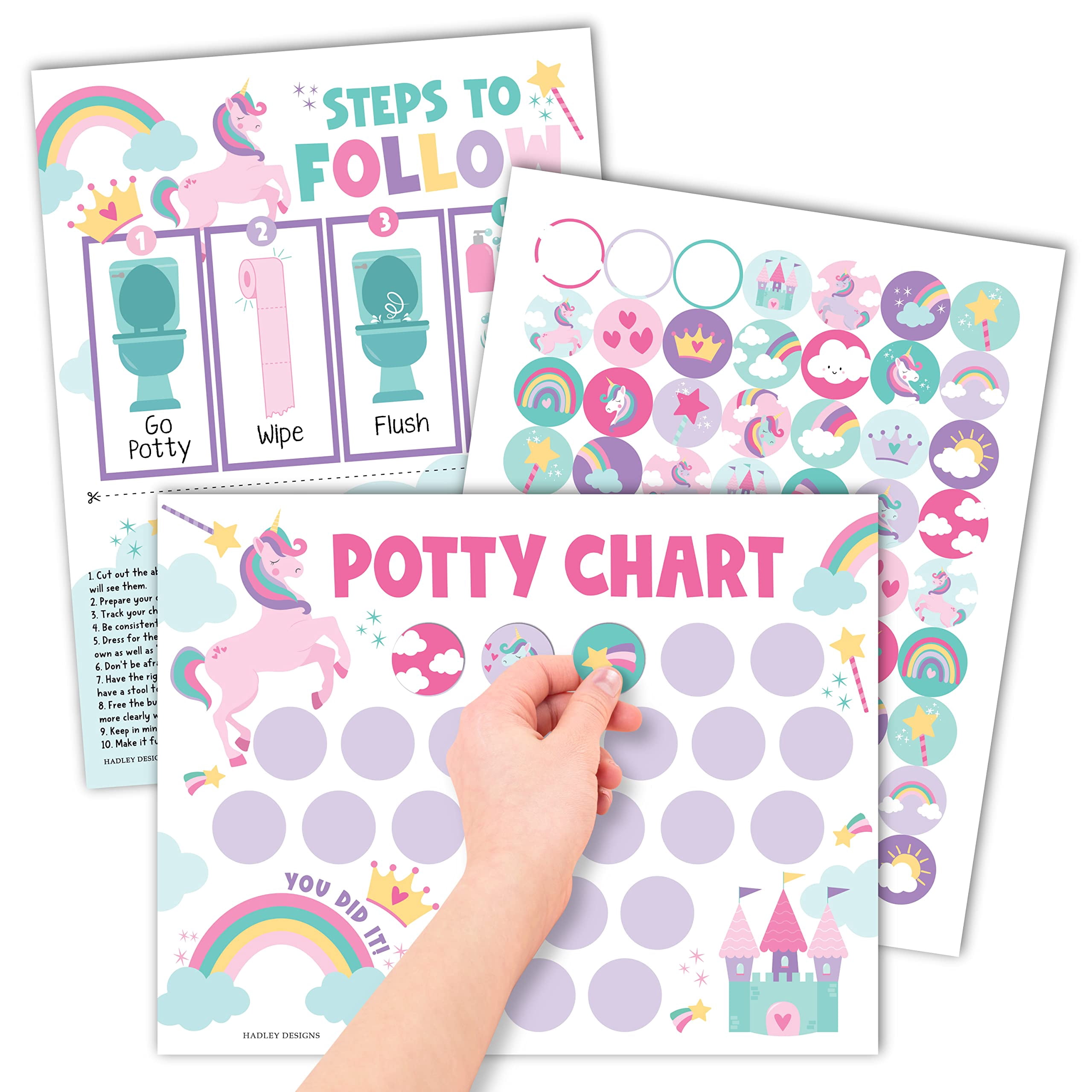 Hadley Designs Unicorn Potty Training Chart for Toddler Girls - Potty ...