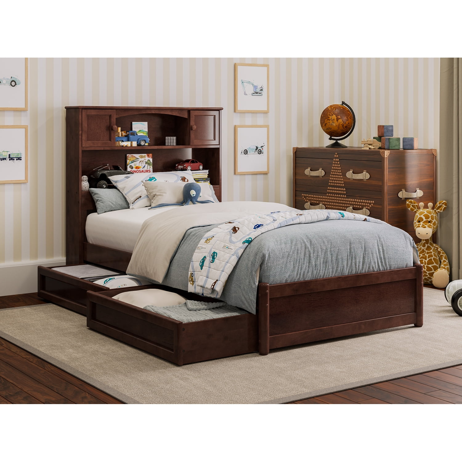 Hadley Twin Wood Platform Bed with Panel Footboard and Storage Drawers ...