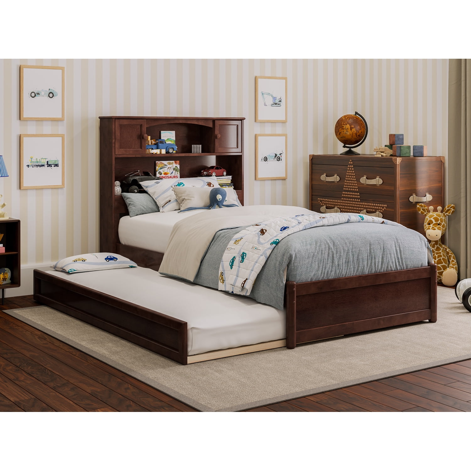 Hadley Twin Wood Platform Bed with Panel Footboard and Twin Trundle in ...