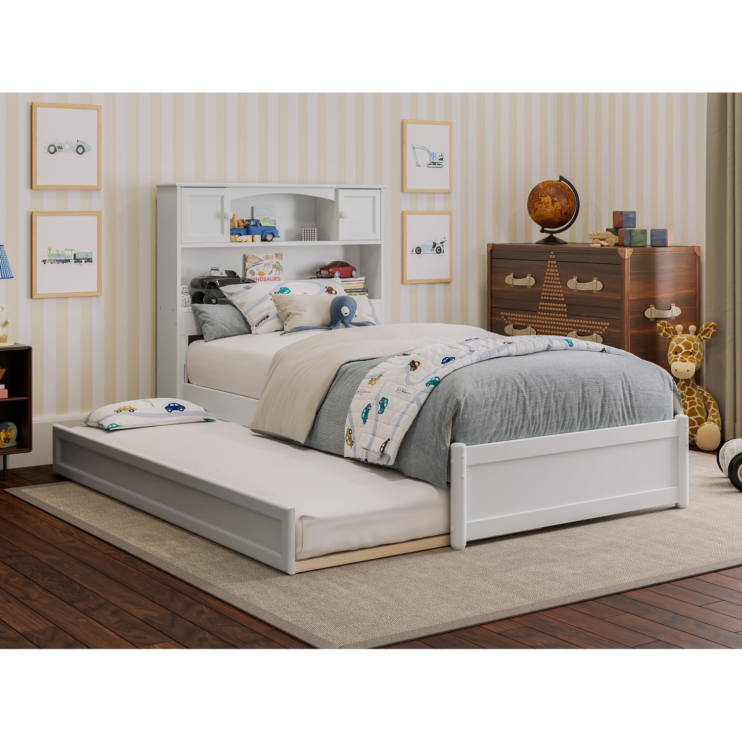 Hadley Twin Wood Platform Bed with Panel Footboard and Twin Trundle in ...