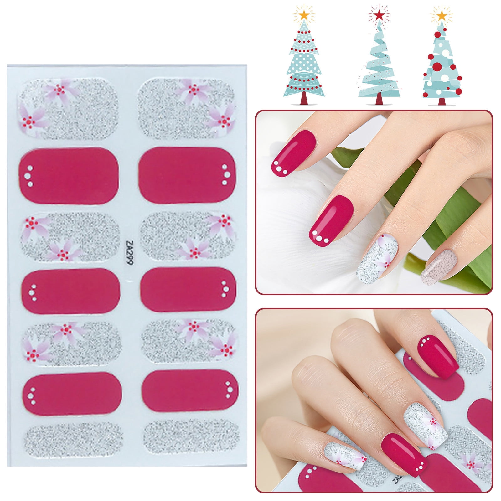 Hadred Fake Nails Nail Stickers Flower Style Full Wraps Polish Stickers ...