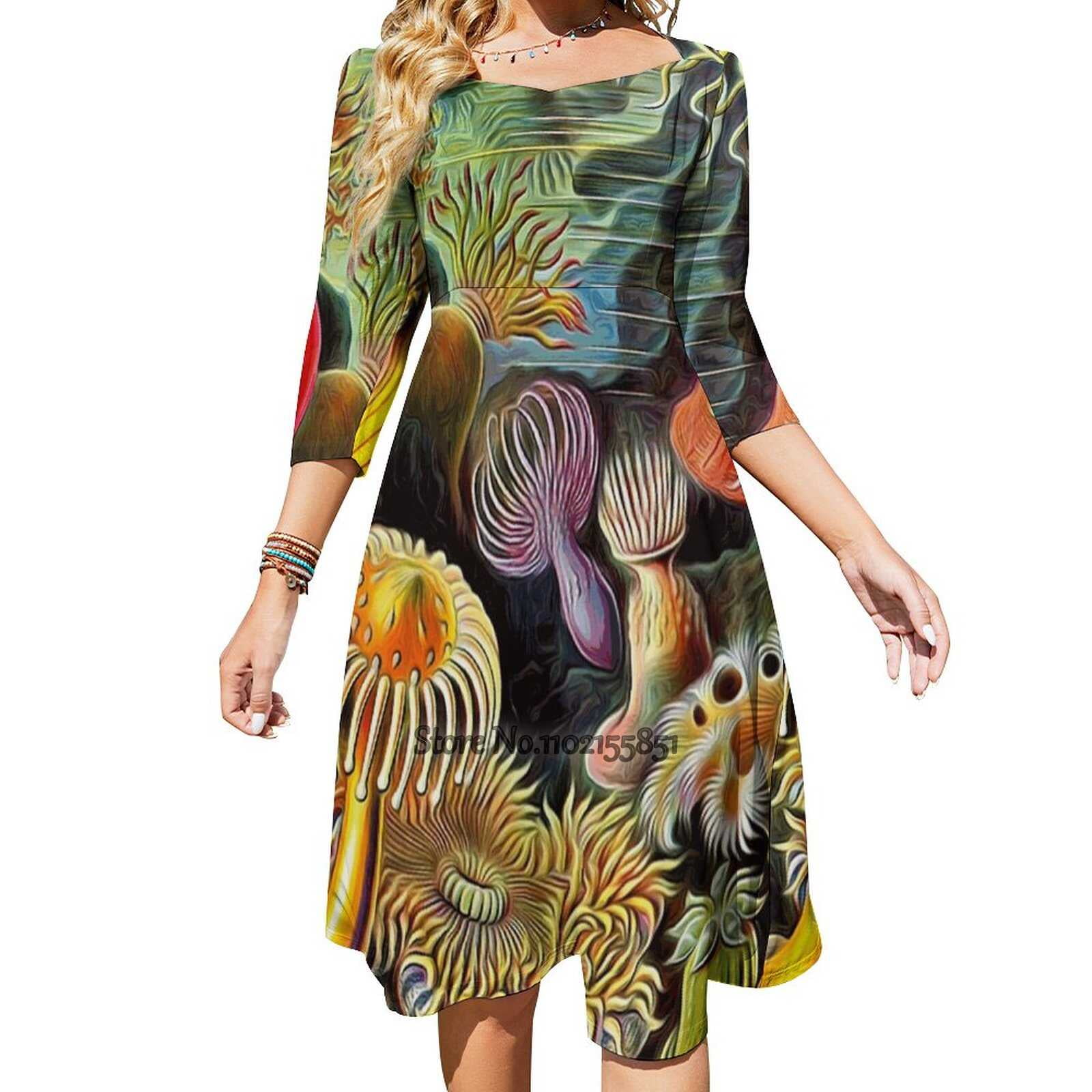 Haeckel Actiniae ( Sea Anems ) Back Lacing Backless Dress Square Neck ...